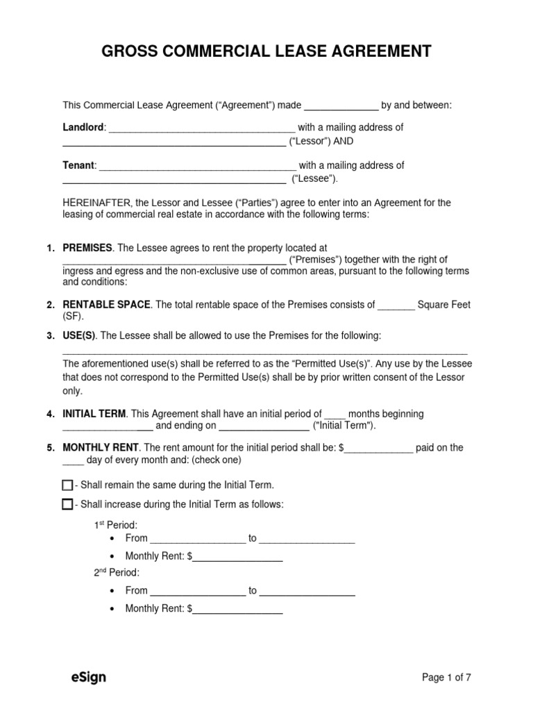 Gross Commercial Lease Agreement Template | PDF | Lease | Assignment (Law)
