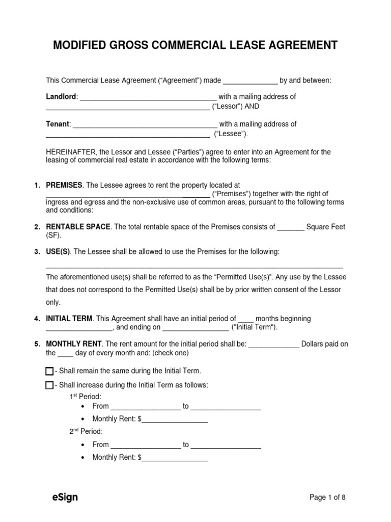 Modified Gross Commercial Lease Agreement Template | PDF | Lease ...