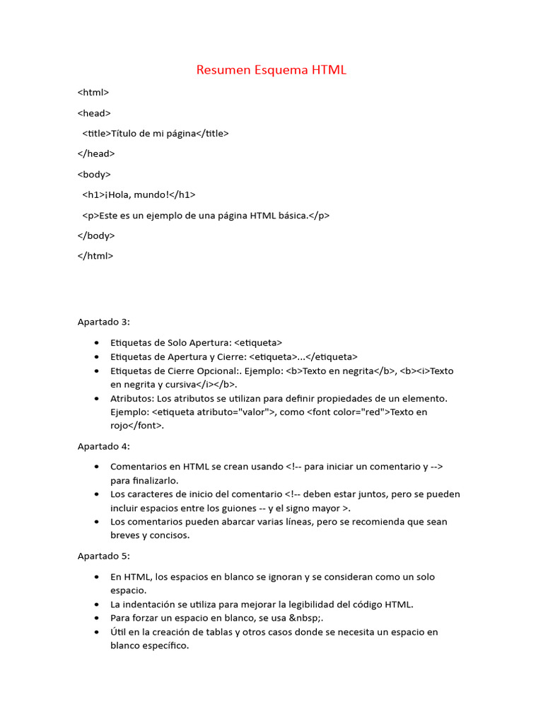 Resumen Esquema HTML | PDF | HTML | Hipervínculo