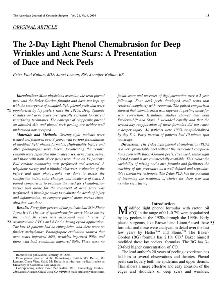 The 2-Day Light Phenol Chemabrasion For Deep | PDF | Scar | Surgery