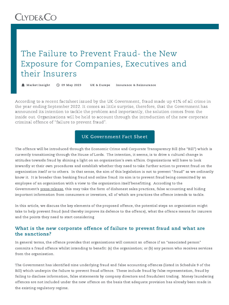 The Failure To Prevent Fraud - The New Exposure For Companies ...