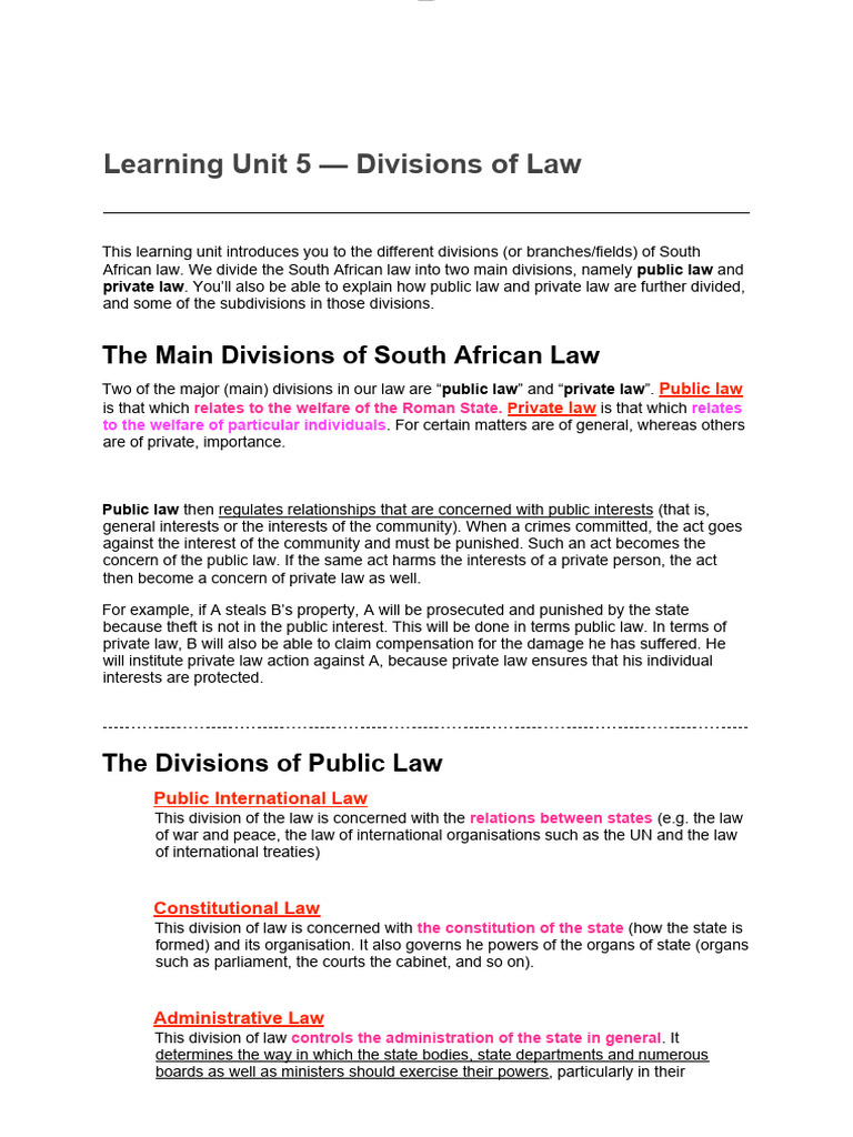 Divisions of South African Law Explained | PDF | Crime & Violence | Crimes