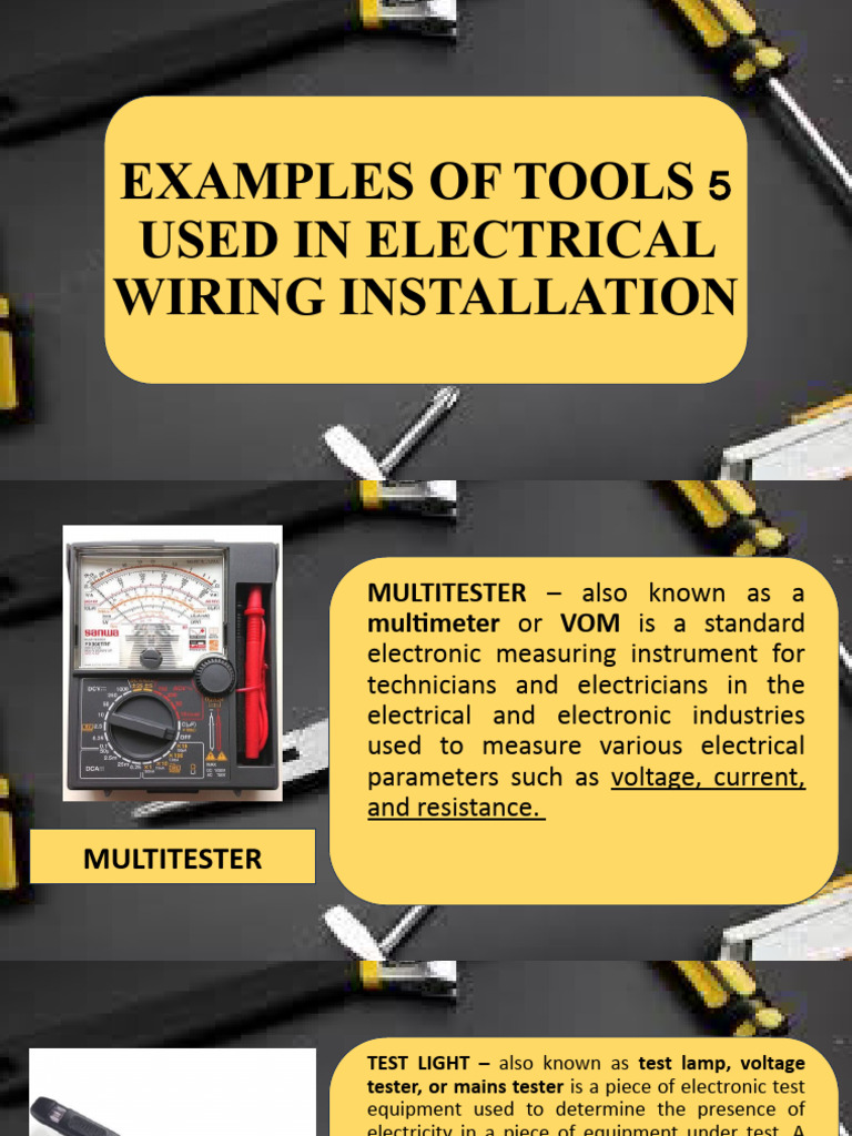Tools and Materials Used in Electrical Wiring Installation | PDF ...