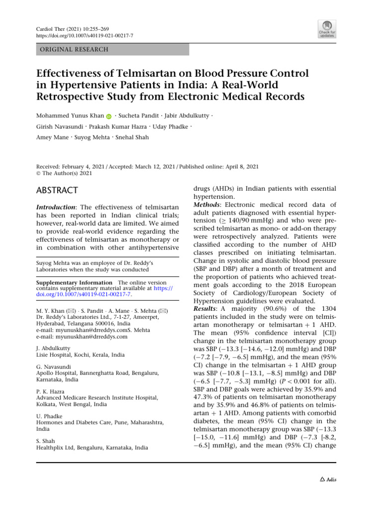 Effectiveness of Telmisartan On Blood Pressure Control | PDF | Blood Pressure | Hypertension