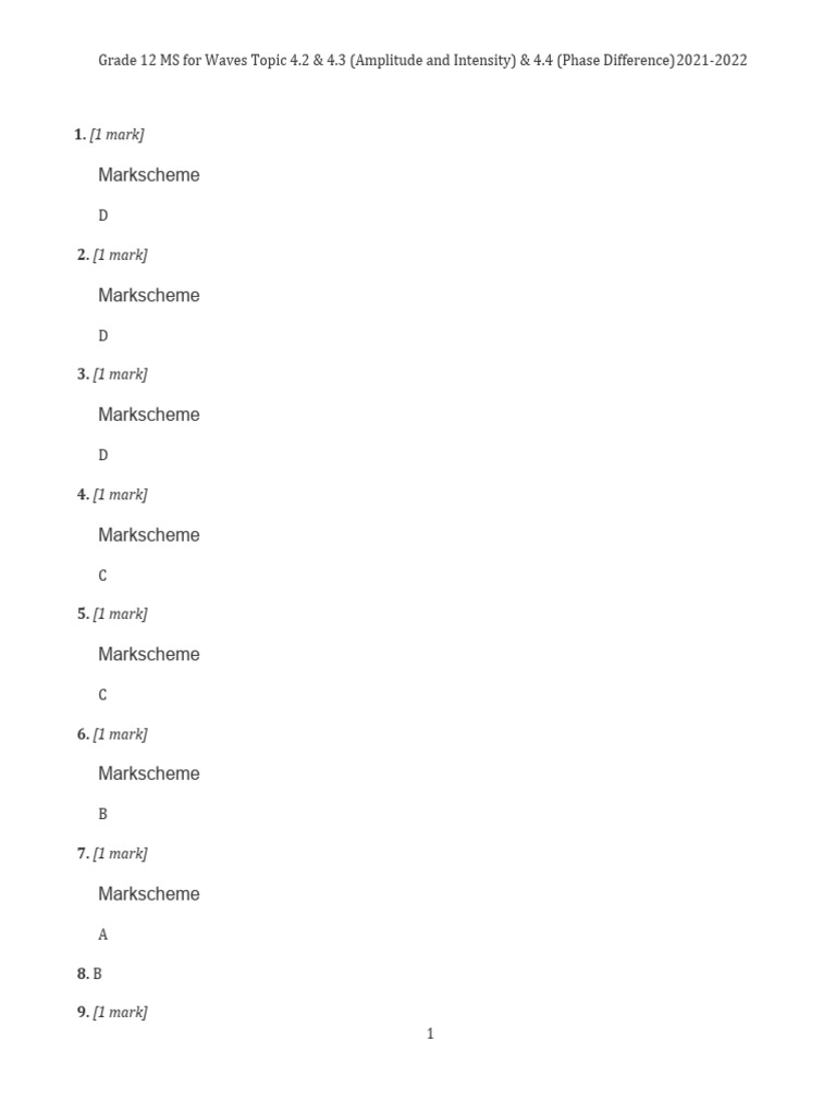 Grade 12 MS Waves 4.2 4.3 Amplitude and Intensity 4.4 Phase Difference ...