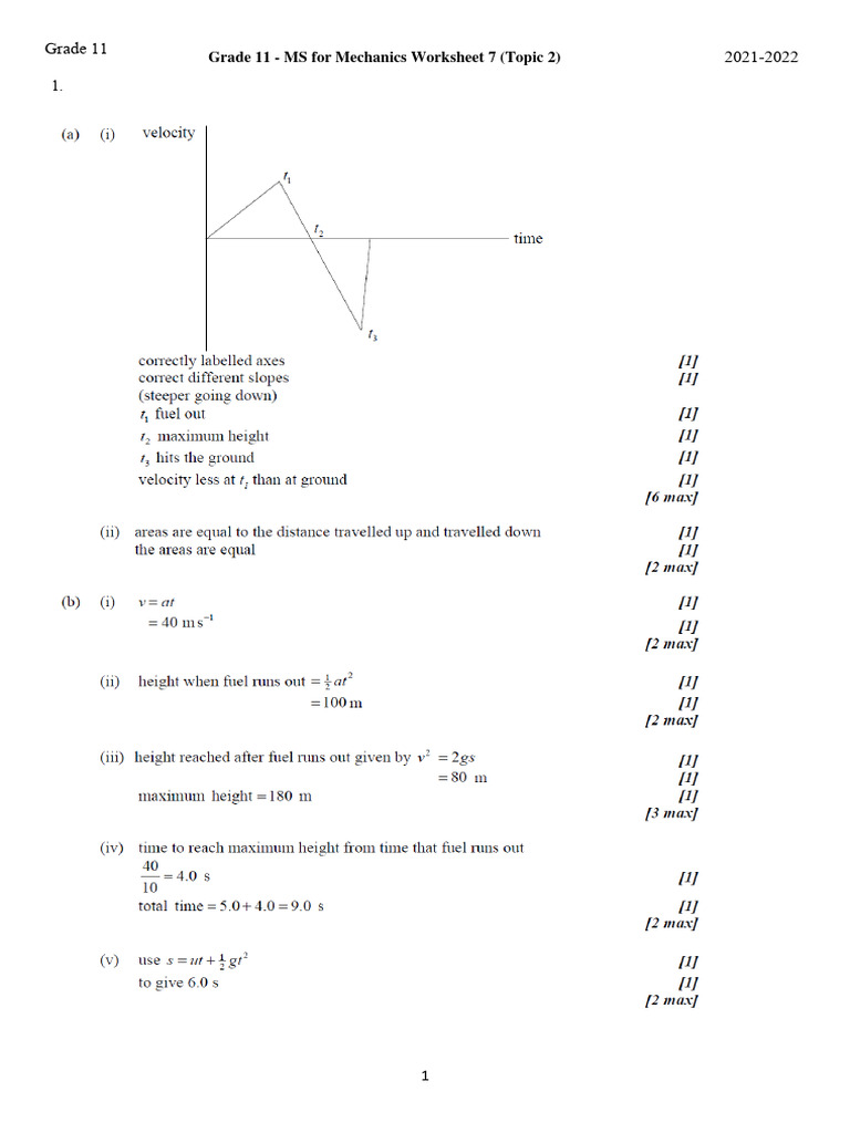 Grade 11 MS For Mechanics Worksheet 7 Topic 2 2021-2022 | PDF | Force ...