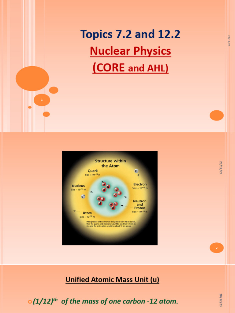 Grade 12 Topics 7.2 and 12.2 Nuclear Physics CORE and AHL | PDF ...