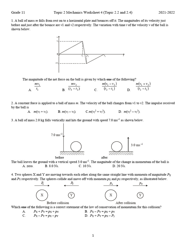 Grade 11 Topic 2 Mechanics Worksheet 4 Topics 2.2 and 2.4 2021 - 2022 ...