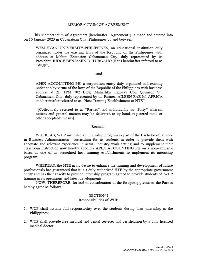 MEMORANDUM OF AGREEMENT | PDF | Common Law | Justice