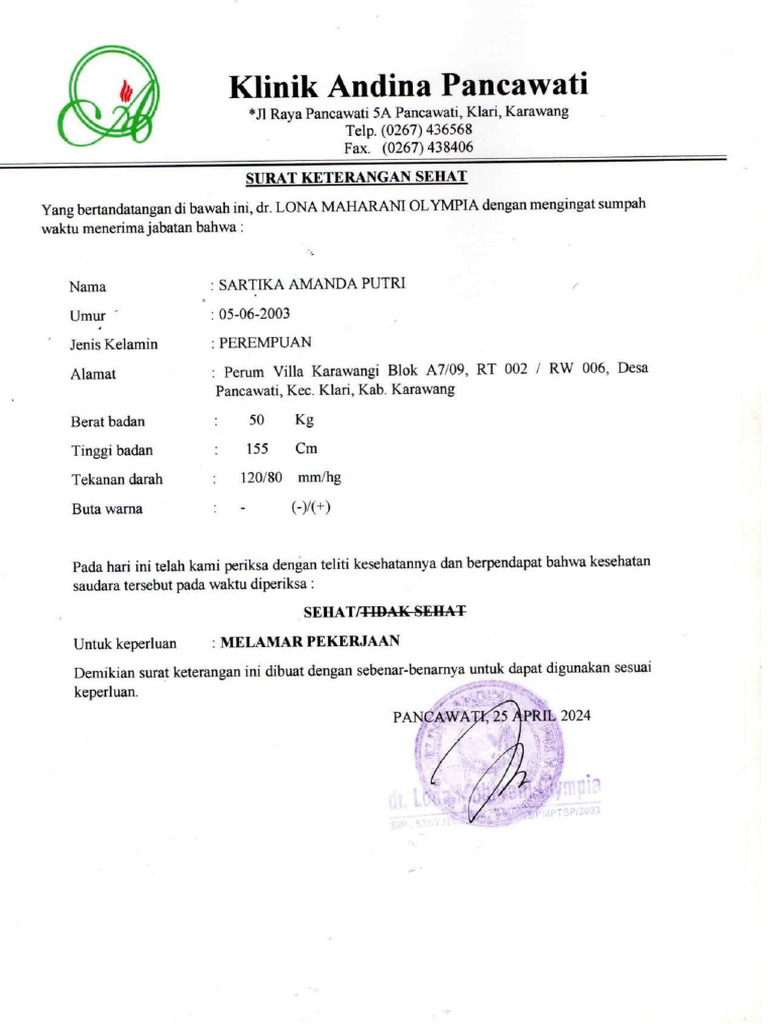 Surat Sehat Mput | PDF