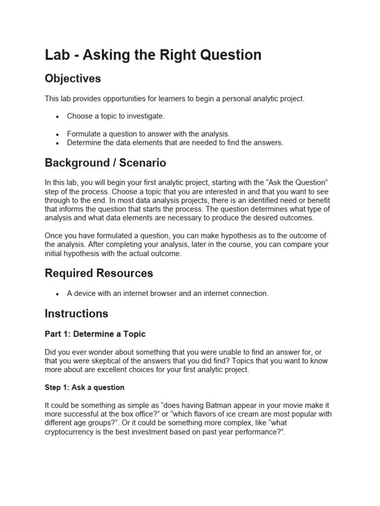 Lab 1 - CISCO Academy | PDF | Data Analysis | Question