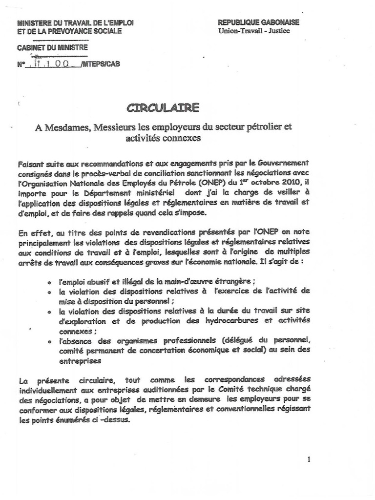 Circulaire MTEPS - PV ONEP Gouvernement | PDF