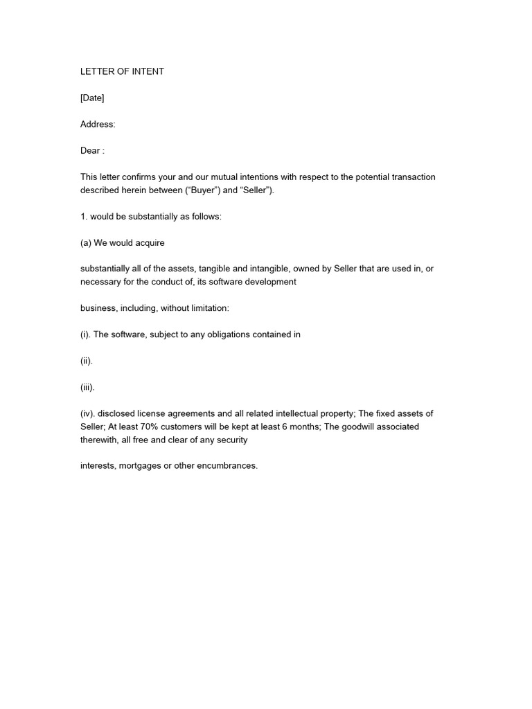 Letter of Intent | PDF | Mergers And Acquisitions | Goodwill (Accounting)