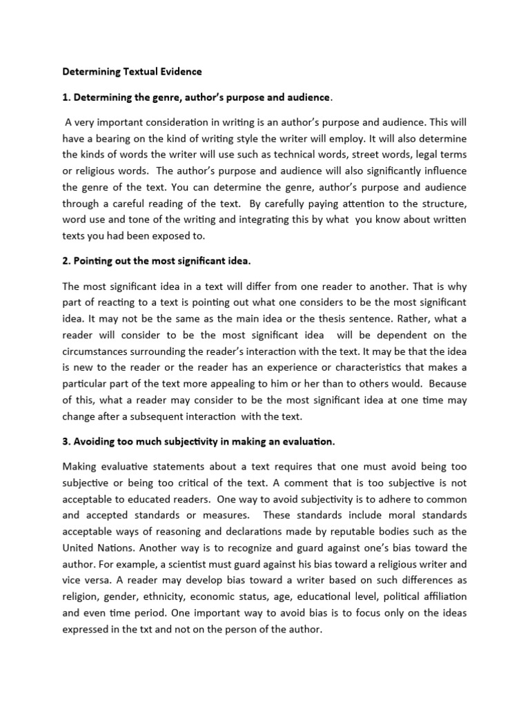 Determining Textual Evidence | PDF | Argument | Writers