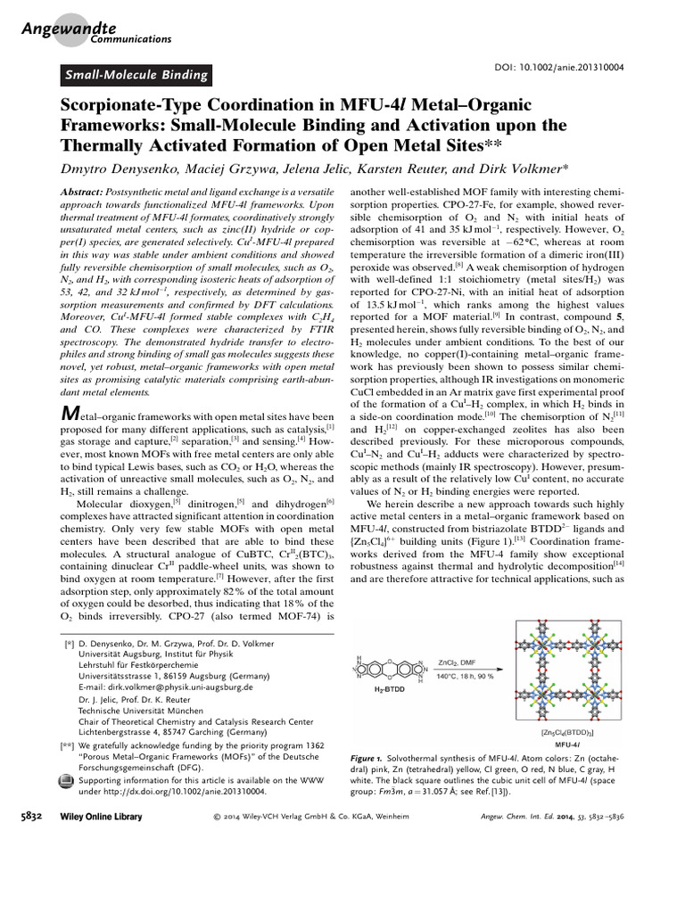 Angew Chem Int Ed - 2014 - Denysenko - Scorpionate Type Coordination in ...