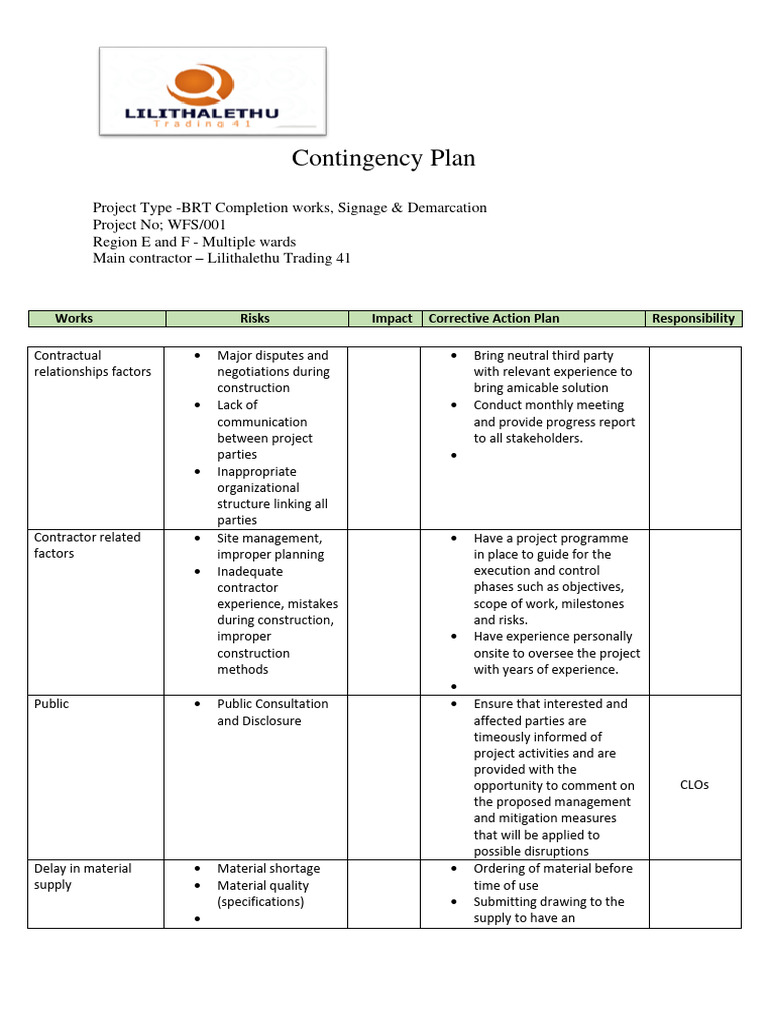 BRT Contigency Plan | PDF | Risk | Traffic