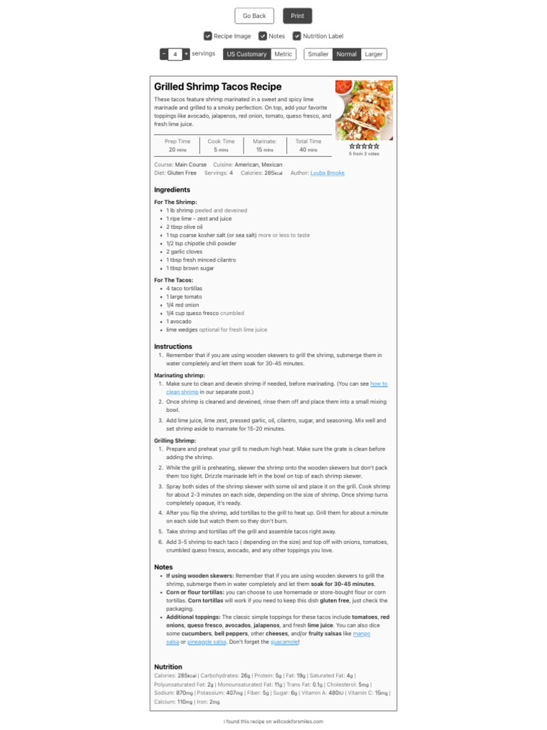 Grilled Shrimp Tacos Recipe: Ingredients | PDF | Fat | Taco