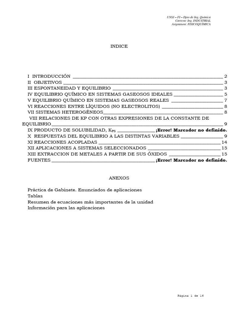 Apunte Equilibrio Químico 2020 | PDF | Equilibrio químico | Reacciones químicas