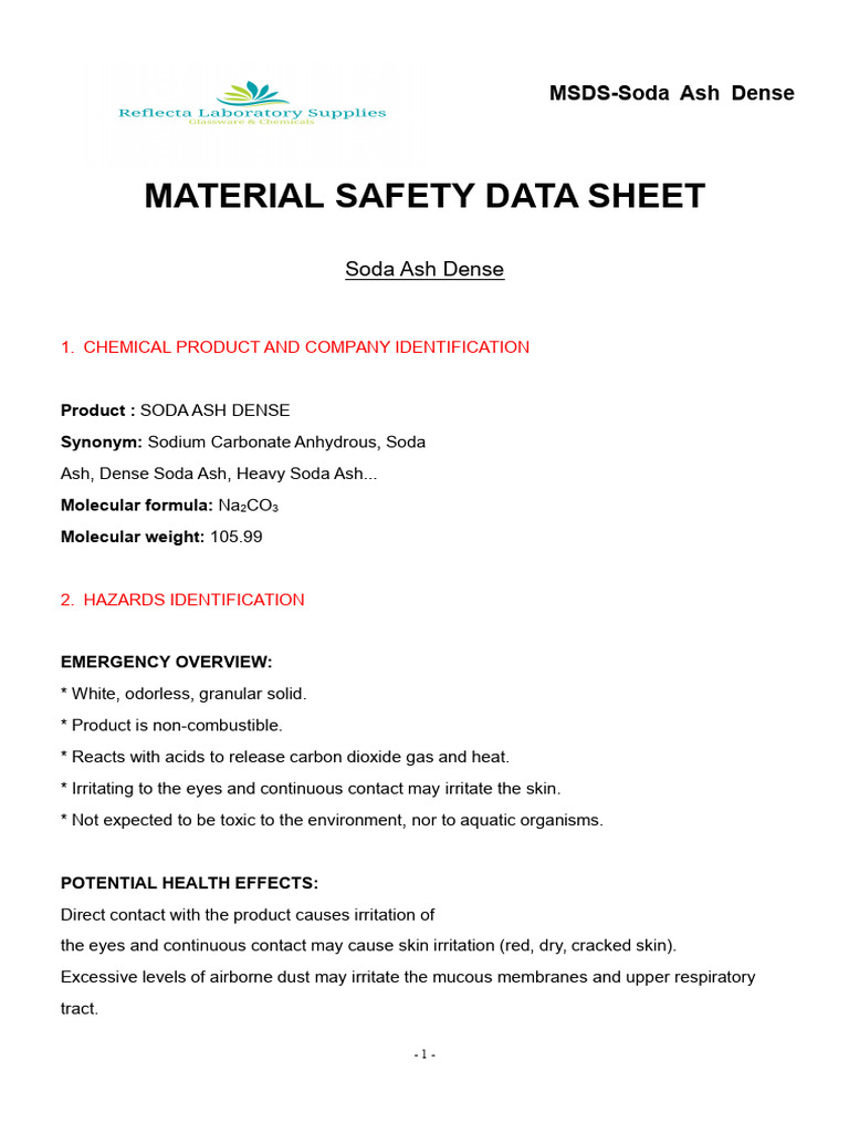 Soda Ash Dense | PDF | Resource Conservation And Recovery Act ...