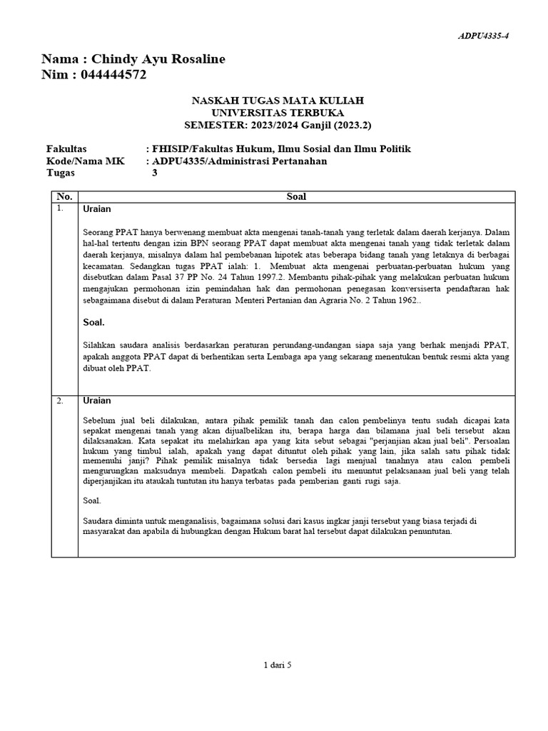TMK 3 Administrasi Pertanahan ADPU4335 | PDF