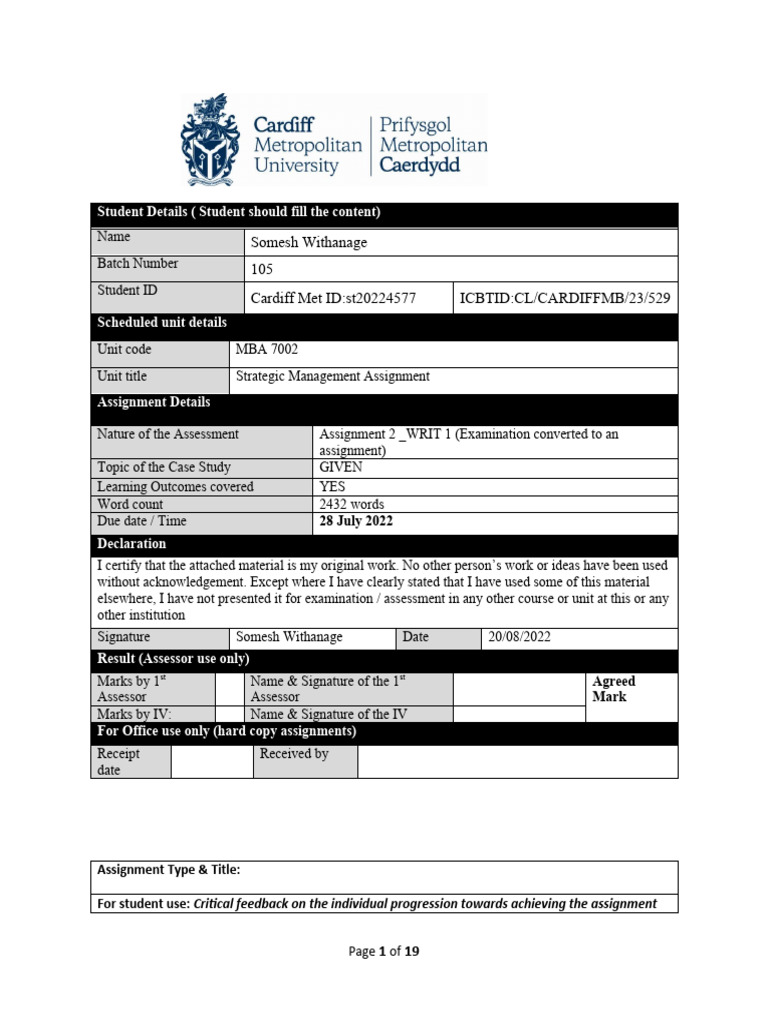 MBA - Strategic Management Assignment | PDF | Strategic Management ...