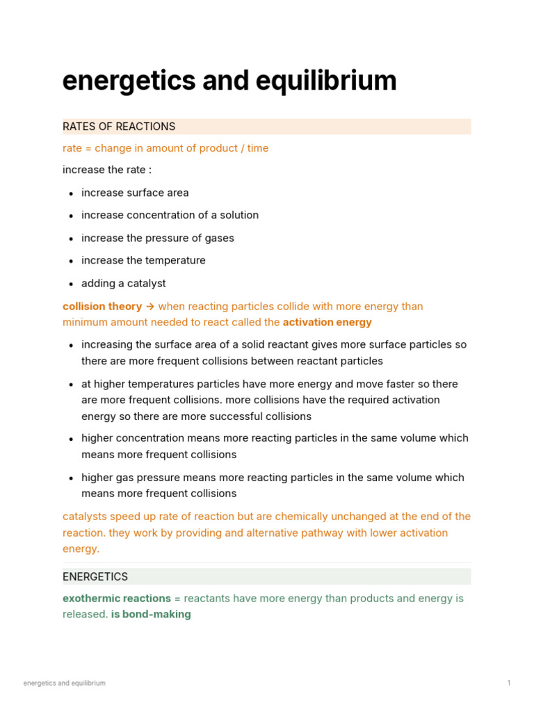 energetics_and_equilibrium_ igcse condensed notes | PDF | Chemical ...