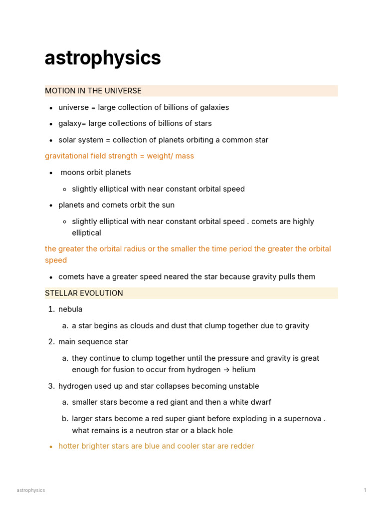 Astrophysics Igcse Condensed Notes | PDF | Stars | Redshift