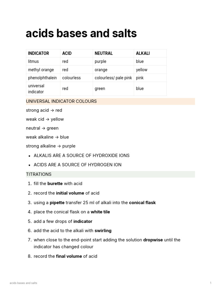 Acids - Bases - and - Salts Igcse Notes | PDF