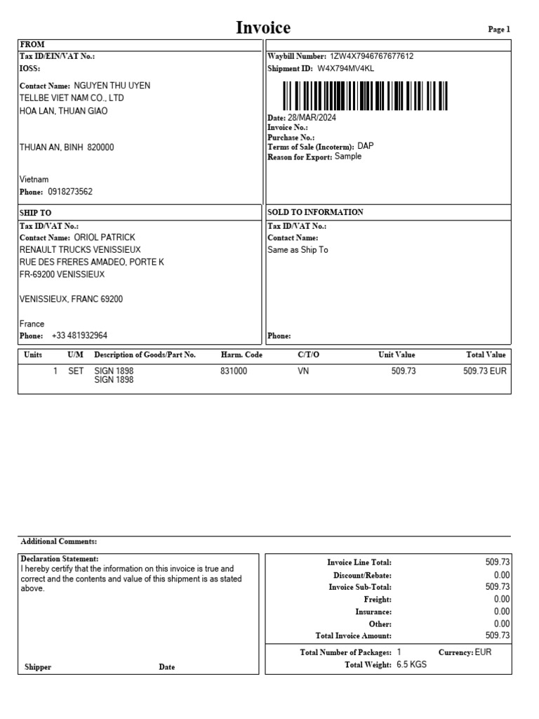 UPS Invoice Format | PDF | Supply Chain Management | Taxes