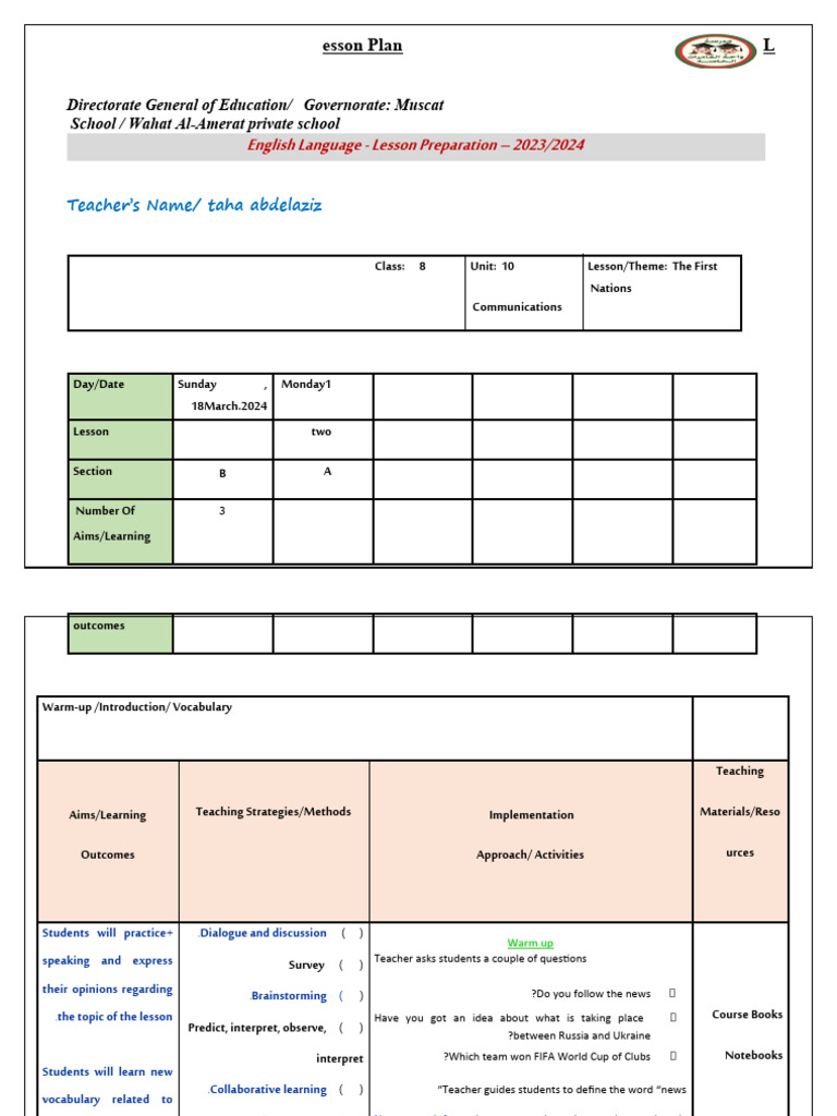 G12B Lesson Plan1 | PDF | Learning | Methodology