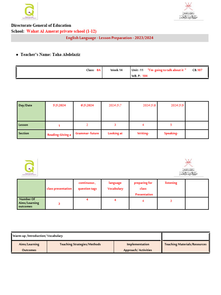 Lessons Preparation Week 14 Gr8 A | PDF | Learning | Hypothesis
