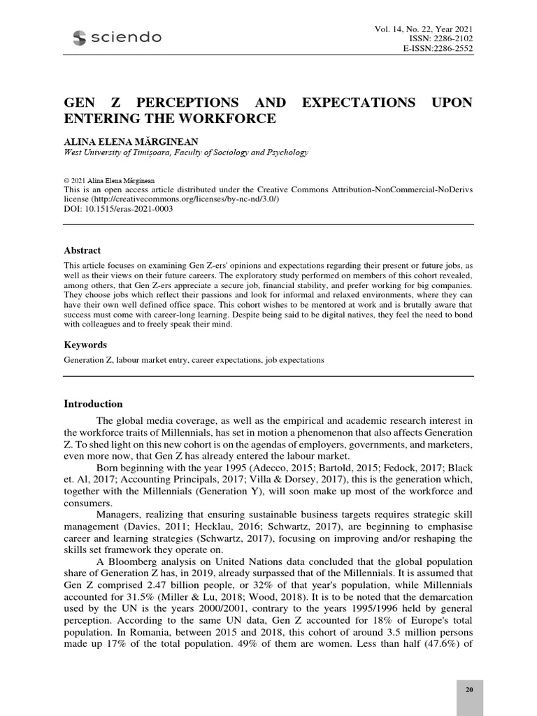 Gen Z Perceptions and Expectations Upon Entering The Workforce | PDF | Millennials | Behavioural ...