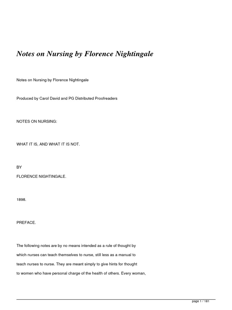Notes on Nursing by Florence Nightingale | PDF | Nursing | Florence ...