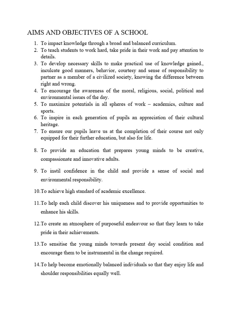 Aims and Objectives of School Education | PDF