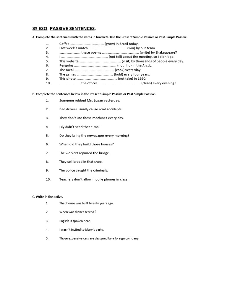 3º Eso. Passive Sentences | PDF
