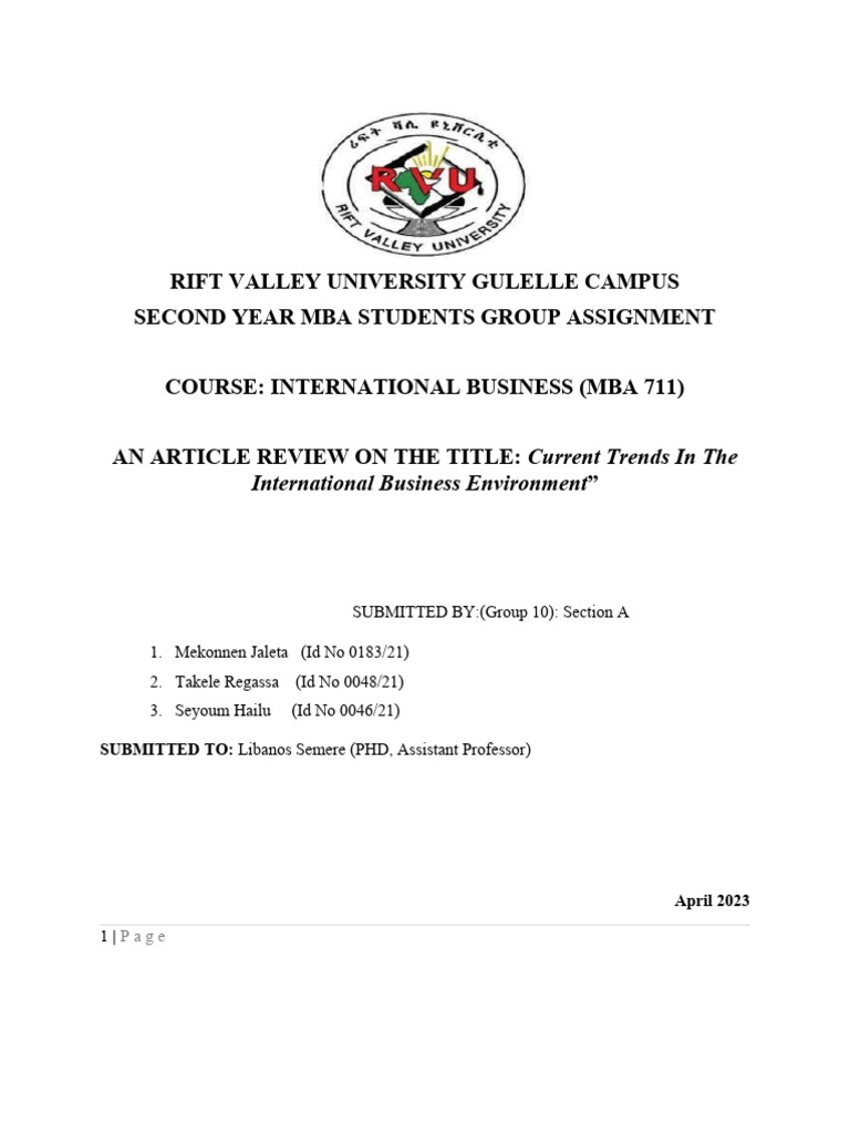 RVU IB - Group Assignment - Mekonnen - April 2023 - Edited | PDF ...