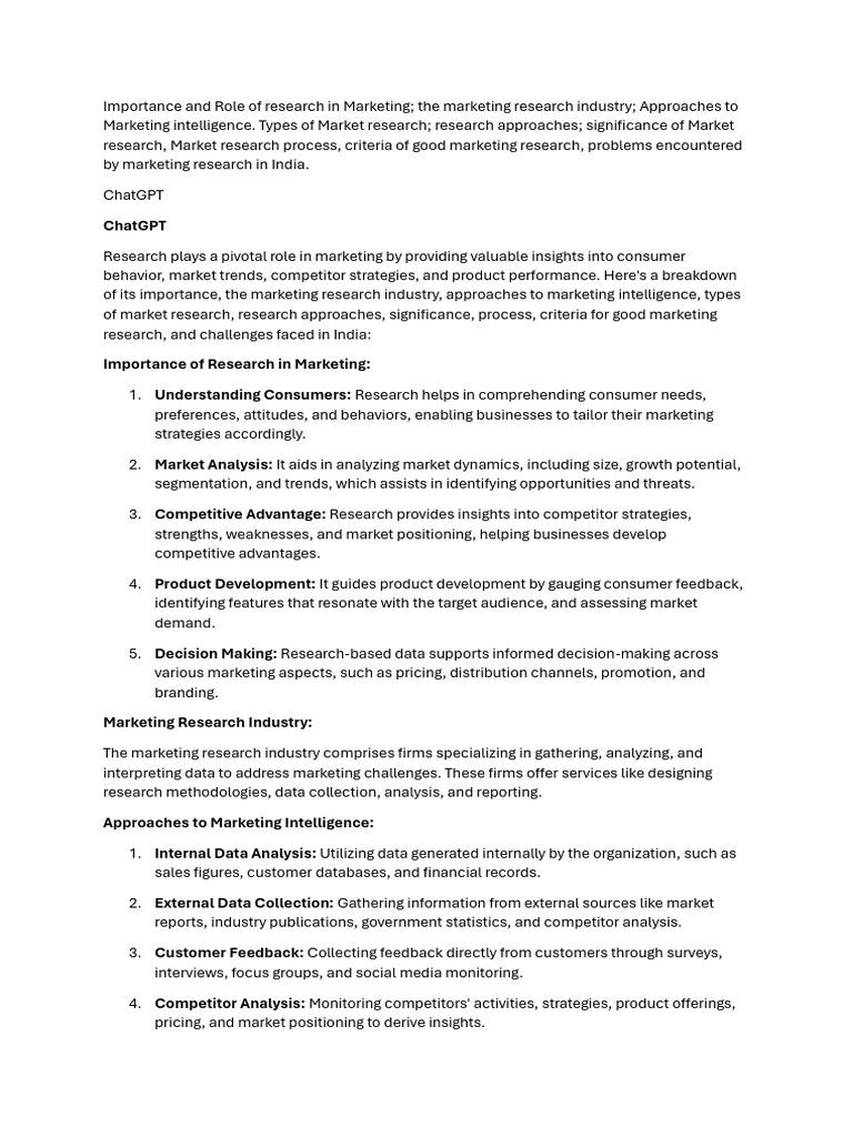 Importance and Role of Research in Marketing | PDF | Sampling ...
