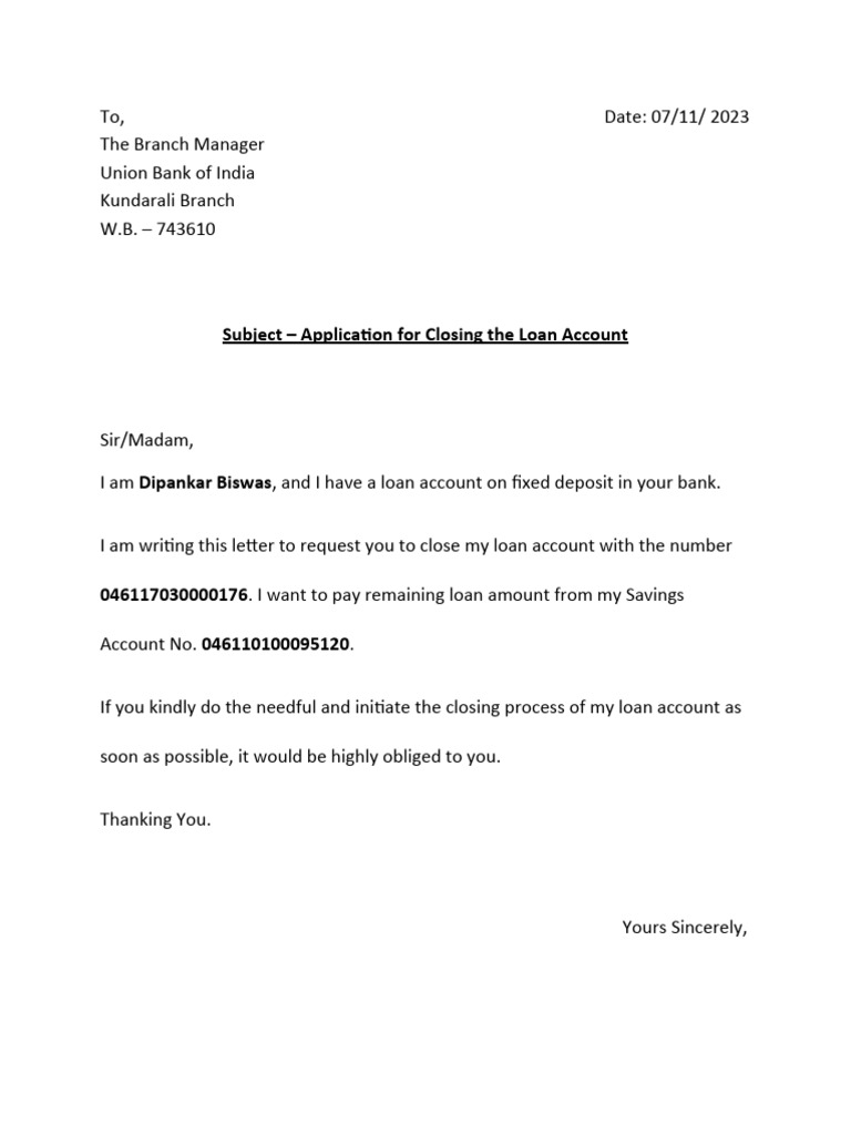 Bank Account Closing Application | PDF