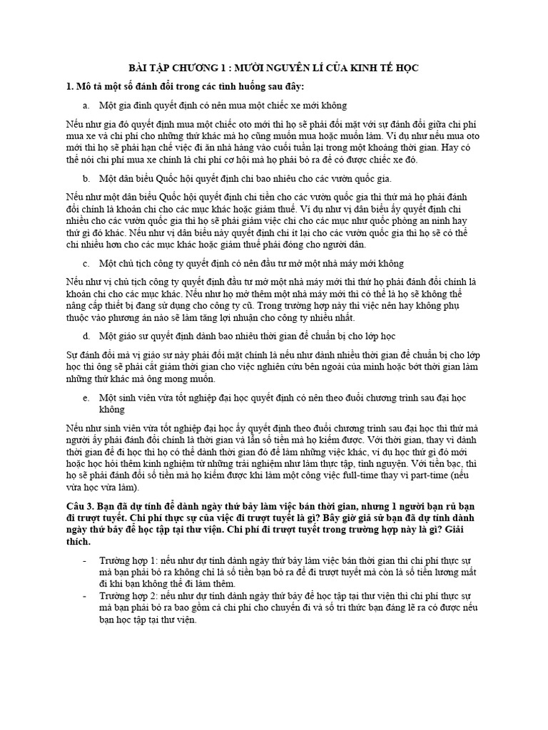 BÀI TẬP KINH TẾ VI MÔ CHƯƠNG 1 UEH | PDF