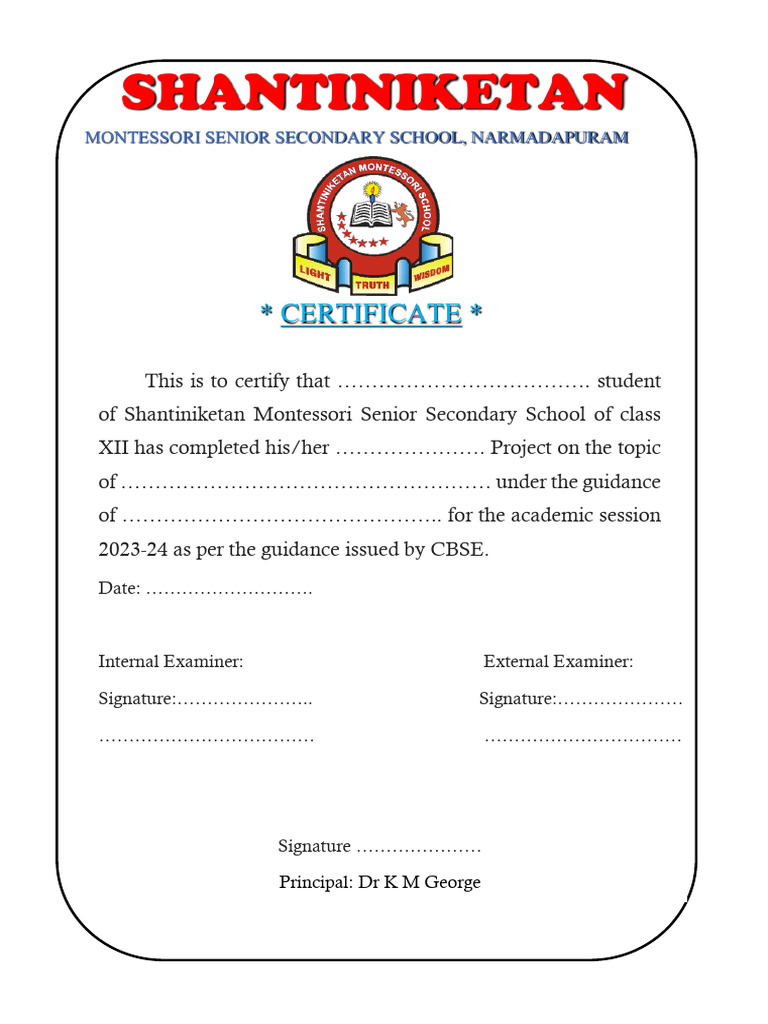 Class 12 Project Completion Certificate | PDF