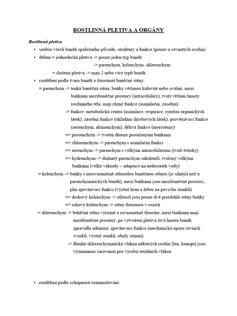 Rostlinná Pletiva A Orgány | PDF