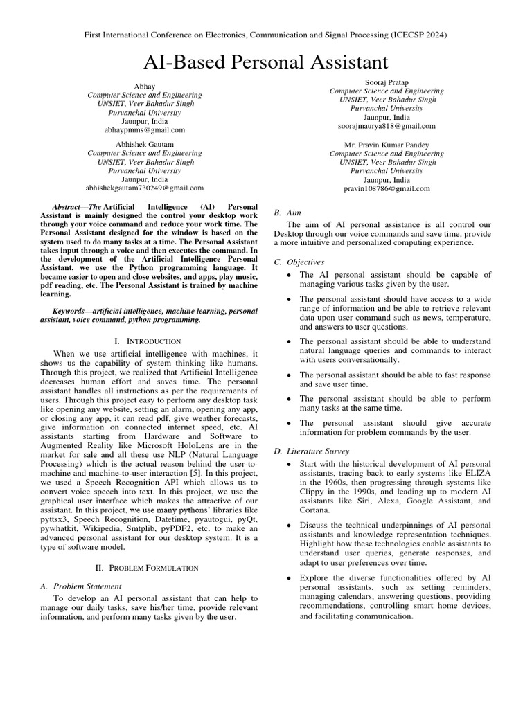 Research paper of AI personal Assistant | PDF | Intelligence (AI ...