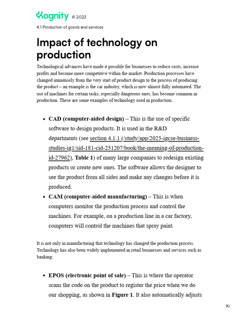 Production of Goods and Services - Impact of Technology On Production ...