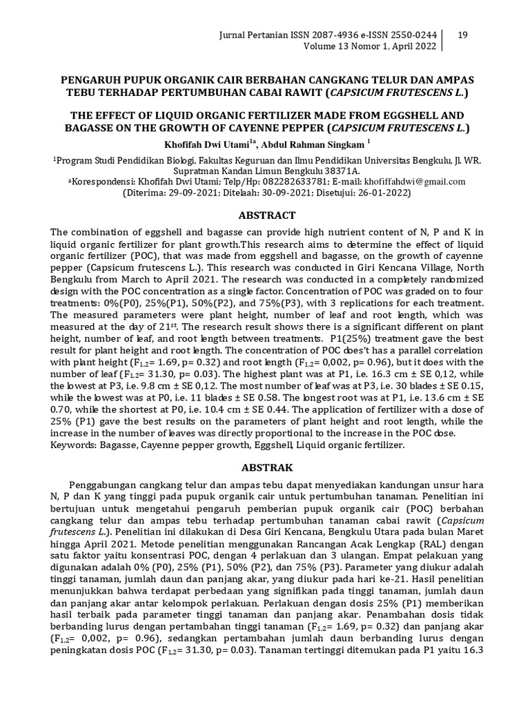 202219pengaruh Pupuk Organik Cair Berbahan Cangkang Telur Dan Ampas Tebu Terhadap Pertumbuhan ...