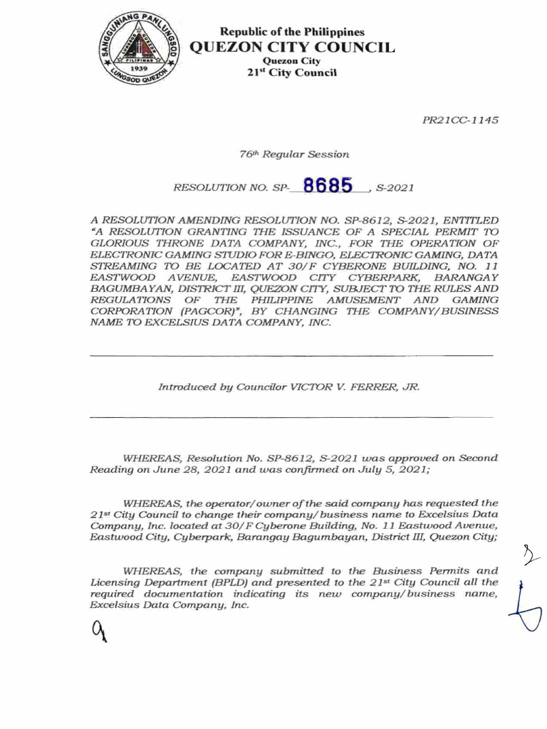 QC Resolution SP-8685, S-2021 | PDF