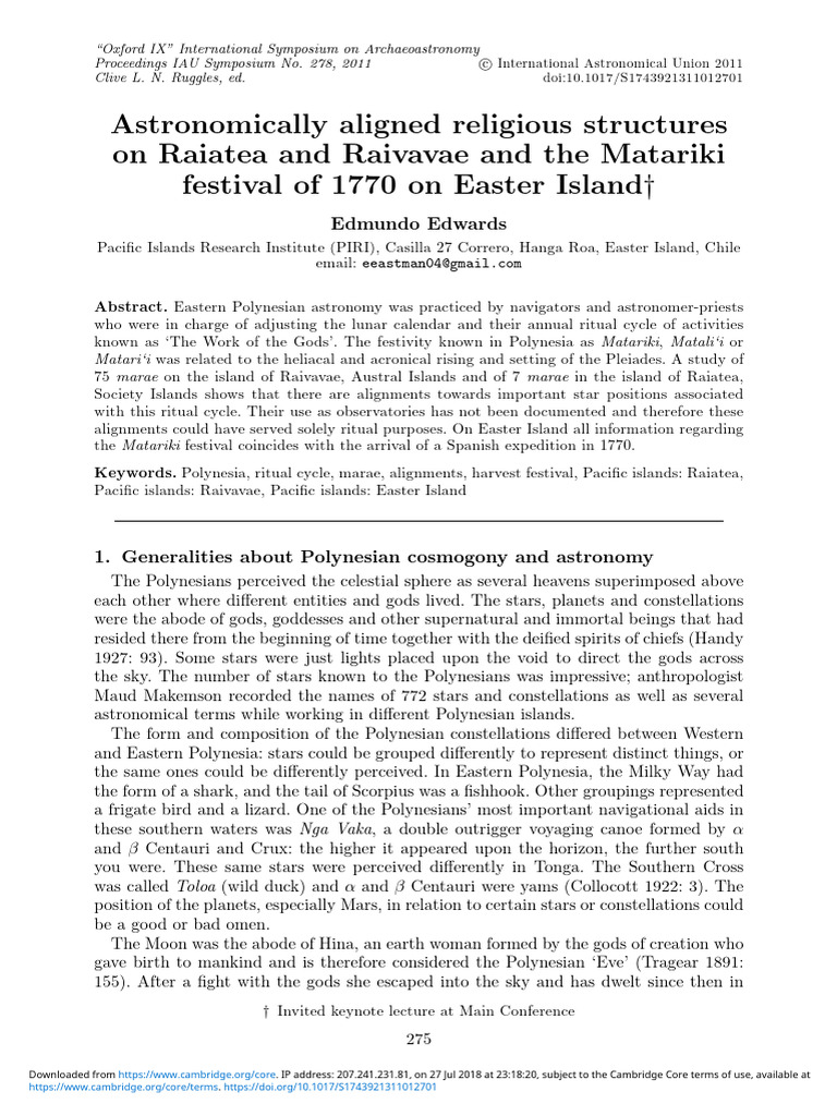 Astronomically Aligned Religious Structures On Raiatea and Raivavae and ...