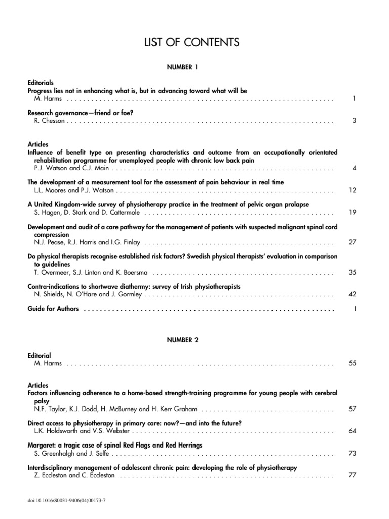 List of Contents Alter Hard Copy Attached Au | PDF | Physical Therapy ...
