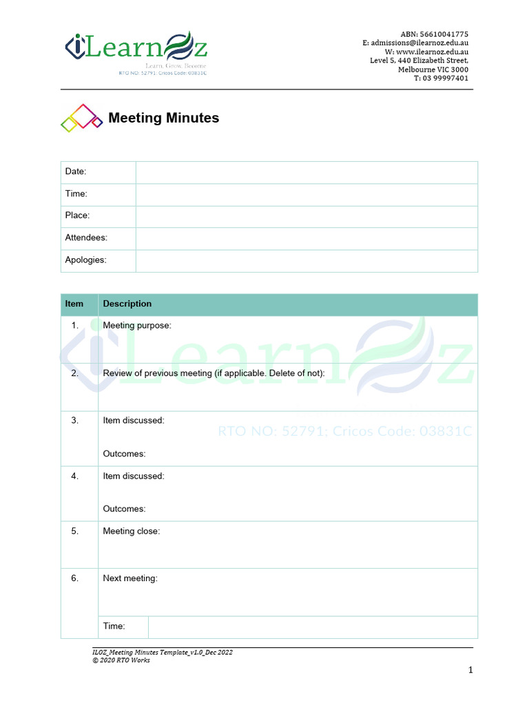 Meeting Minutes Template - 1.0 | PDF
