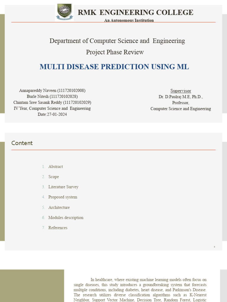 Multi Disease Prediction System Using ML (Phase-II) | PDF | Machine ...