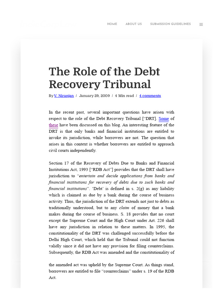 The Role of The Debt Recovery Tribunal - IndiaCorpLaw | Download Free ...